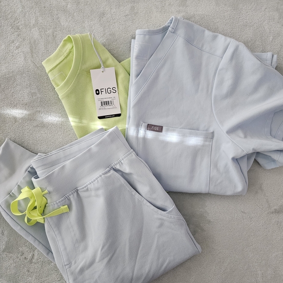 Figs | Other | Figs Light Blue Scrub Set With Neon Green Accents | Poshmark
